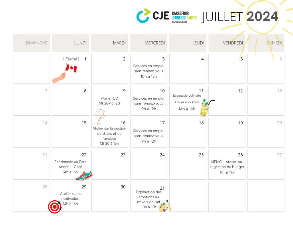 Calendrier des activités – CJE Roussillon